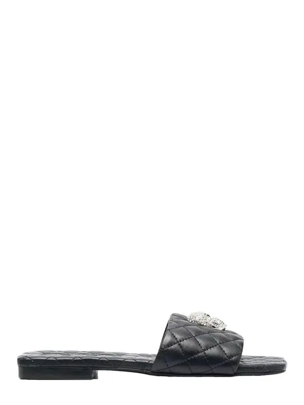 Philipp Plein Crystal-skull Matelassé Slides - Black