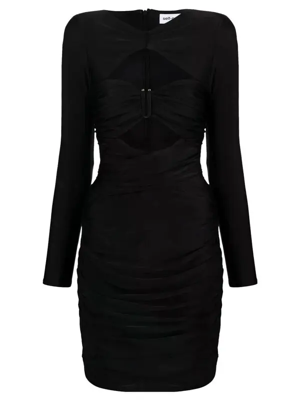 SELF-PORTRAIT Ruched Cut-out Minidress - Black
