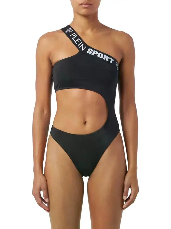 PLEIN SPORT Logo-tape One-shoulder Swimsuit - Black