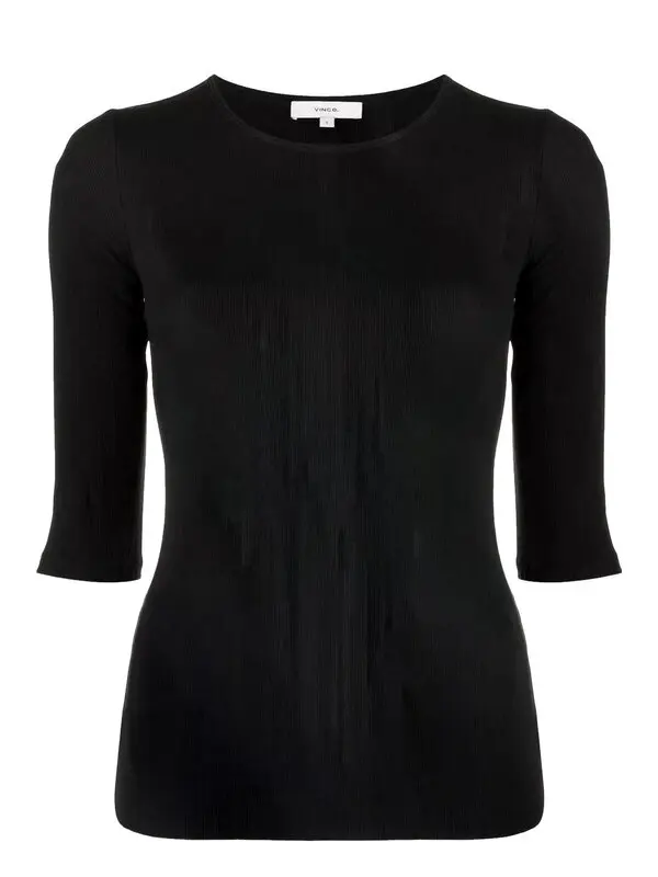 Vince Fine-ribbed Half-length Sleeve Top - Black