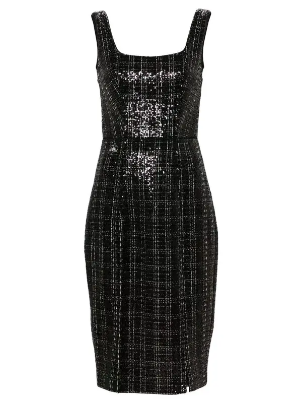 GENNY Sequined Tweed Midi Dress - Black
