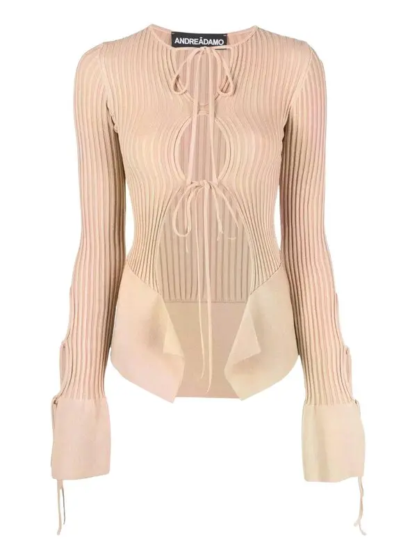 ANDREĀDAMO Cut-out Ribbed Knit Top - Neutrals
