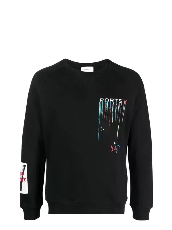 PORTS V Logo-print Paint-splatter Sweatshirt - Black