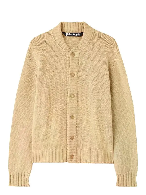 Palm Angels Curved-logo Wool-blend Cardigan - Neutrals