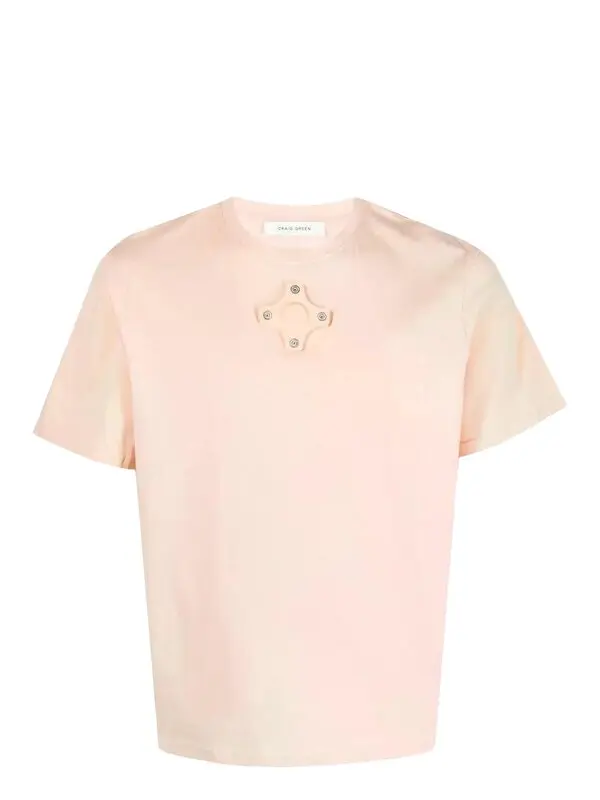 CRAIG GREEN Eyelet-detail Short-sleeve T-shirt - Neutrals