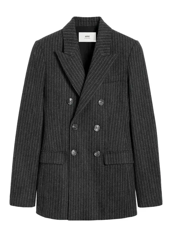 AMI Paris Double-breasted Wool Coat - Grey
