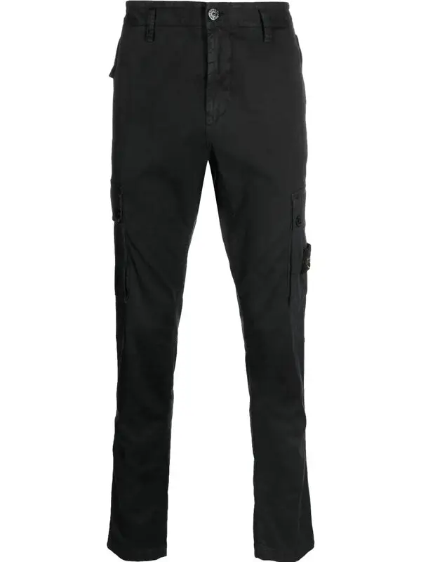 Stone Island Compass-motif Cotton Tapered Trousers - Black