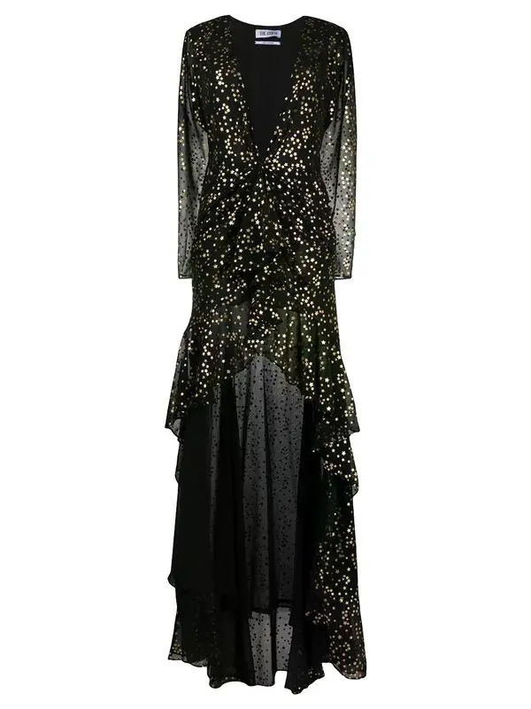 Attico Star-print Plunge-neck Dress - Black