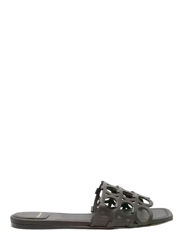 FERRAGAMO Gancini Leather Slides - Brown