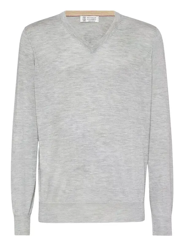 Brunello Cucinelli V-neck Cashmere-silk Jumper - Grey