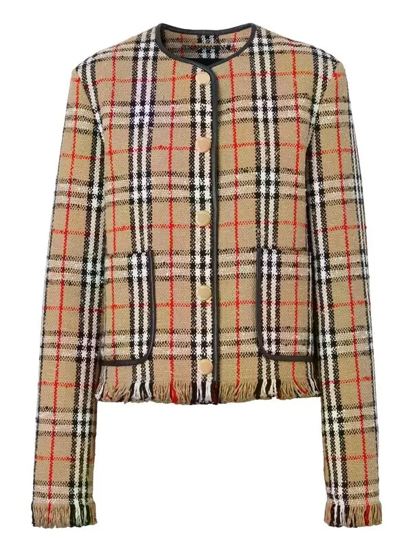 Burberry Vintage-check Bouclé Collarless Jacket - Neutrals
