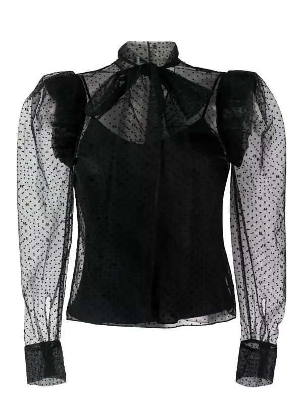 Karl Lagerfeld Mesh Ruffle Blouse - Black