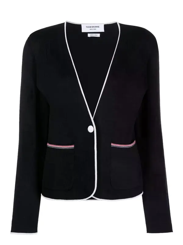 Thom Browne Contrasting-trim Collarless Jacket - Blue