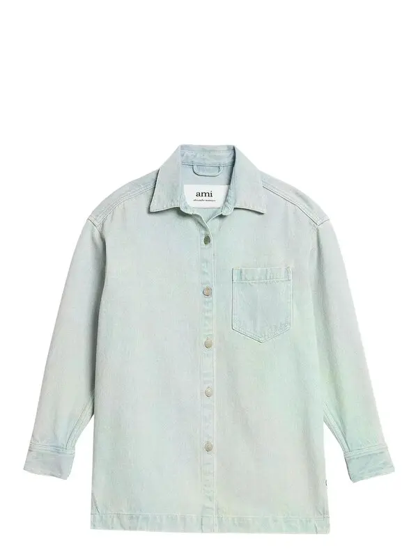 AMI Paris Logo-print Denim Overshirt - Blue