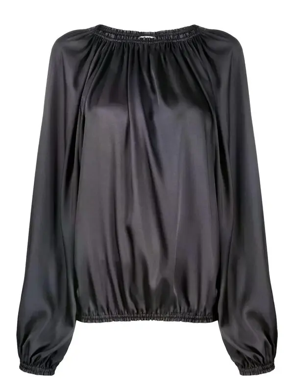 BLANCA VITA Satin-finish Ruched Blouse - Grey