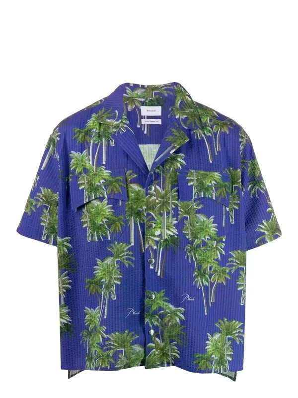 Rhude Palm-tree Print Green Shirt - Blue