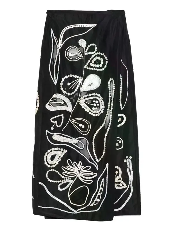 FORTE_FORTE Embroidered Taffeta Midi Skirt - Black