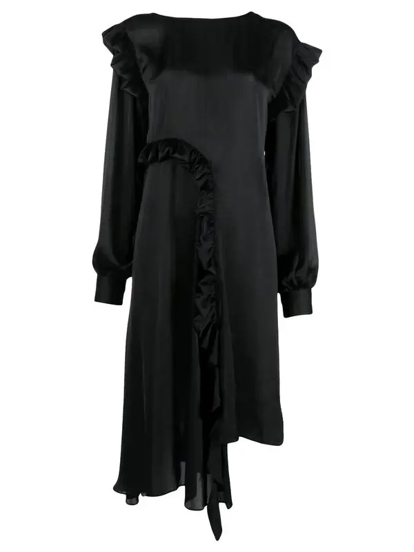 Remain Birger Christensen Ruffled Long-sleeved Maxi Dress - Black