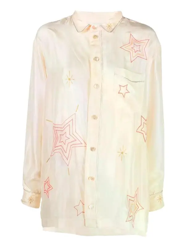 FORTE_FORTE Star-print Long-sleeve Shirt - Neutrals