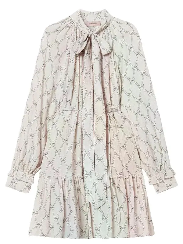TWINSET Bow-print Creponne Mini Dress - Neutrals