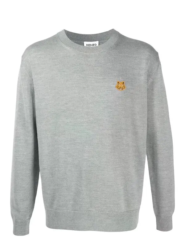 Kenzo Tiger Embroidered Crew Neck Jumper - Grey
