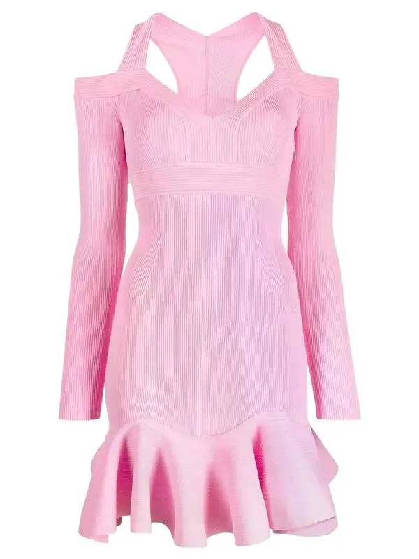 Alexander McQueen V-neck Knitted Mini Dress - Pink