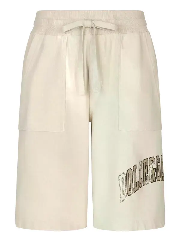 Dolce & Gabbana Logo-embroidered Cotton Track Shorts - Neutrals