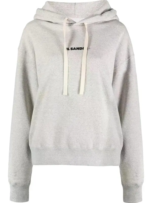 JIL SANDER Logo-print Drawstring Hoodie - Grey
