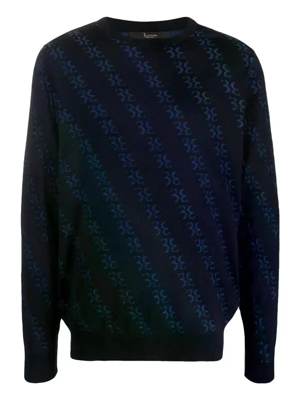 BILLIONAIRE Monogram-jacquard Knitted Jumper - Blue