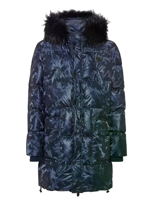 Philipp Plein Camouflage-print Padded Parka Coat - Blue