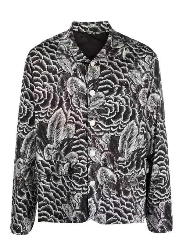 4SDESIGNS Floral-print Long-sleeve Shirt - Black
