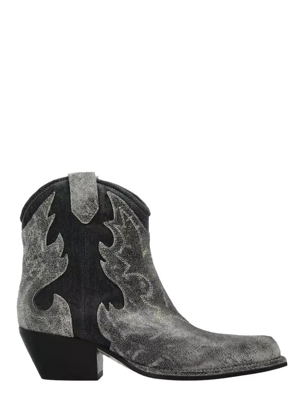 VIC MATIE Leather Block Heel Boots - Grey