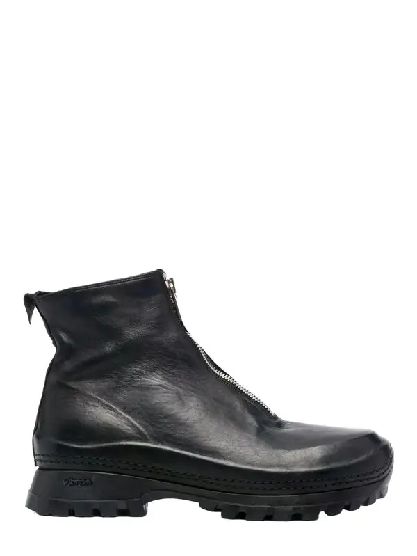 Guidi Zipped Leather Ankle Boots - Black
