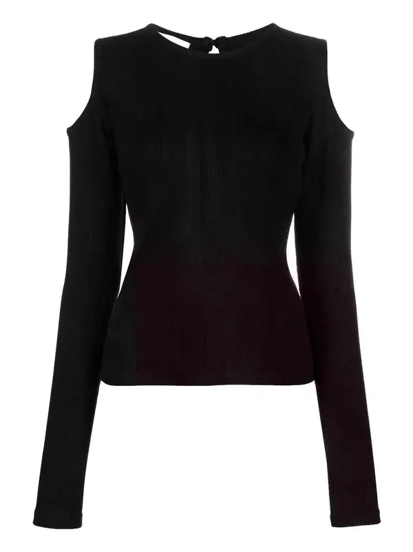 IOANA CIOLACU Fine-ribbed Cold-shoulder Top - Black