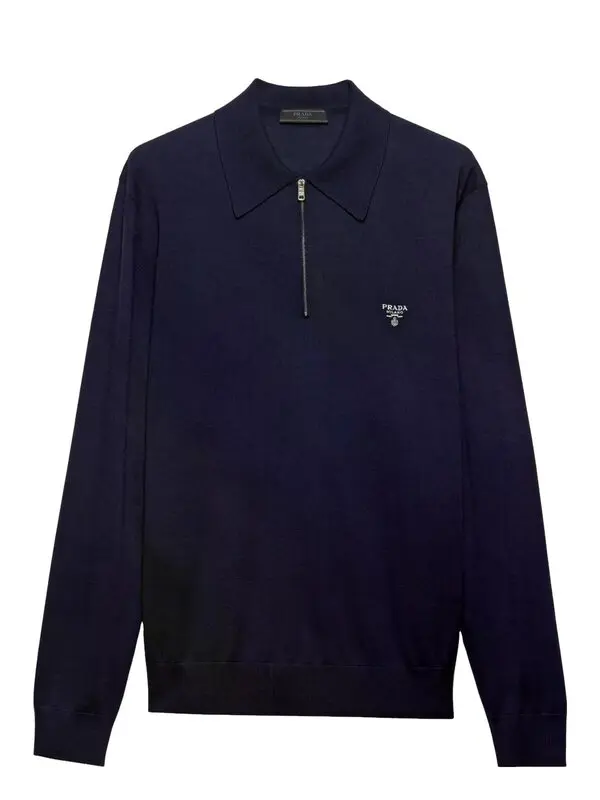 Prada Long-sleeve Wool Polo Shirt - Blue