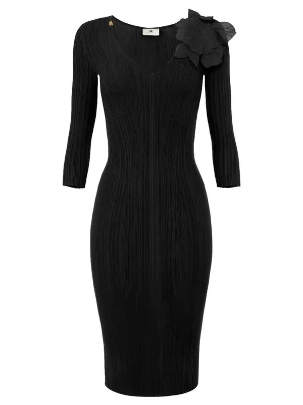 Elisabetta Franchi Flower-detailing Midi Dress - Black