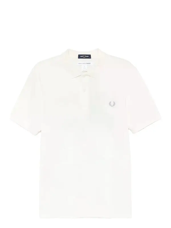 Comme Des Garçons X Fred Perry Slogan-print Polo Shirt - Neutrals