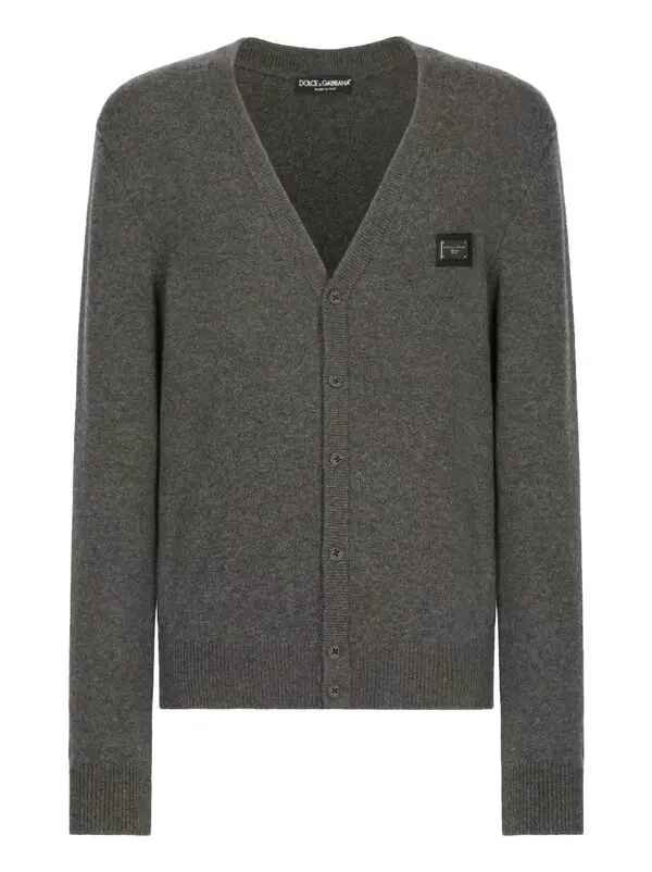 Dolce & Gabbana Logo-plaque Wool-blend Cardigan - Grey