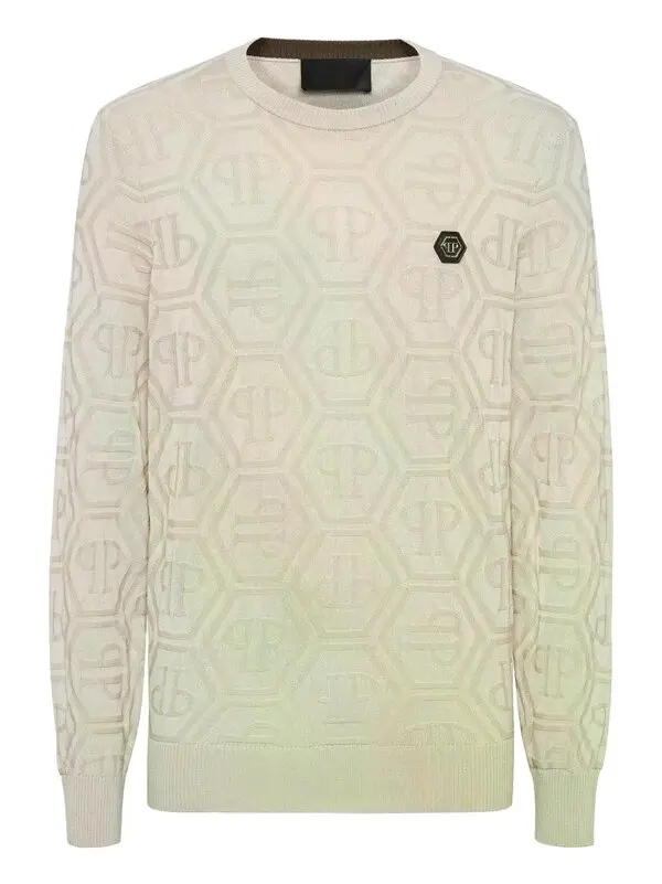 Philipp Plein Jacquard Logo Crew Neck Sweater - Neutrals