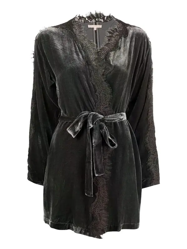 Gold Hawk Lace-trim Belted Coat - Grey