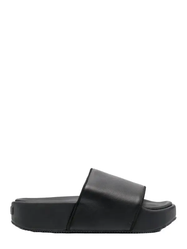 Y3 Plain Leather Slides - Black