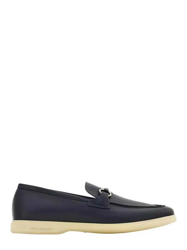 FERRAGAMO Gancini Plaque Leather Loafers - Blue