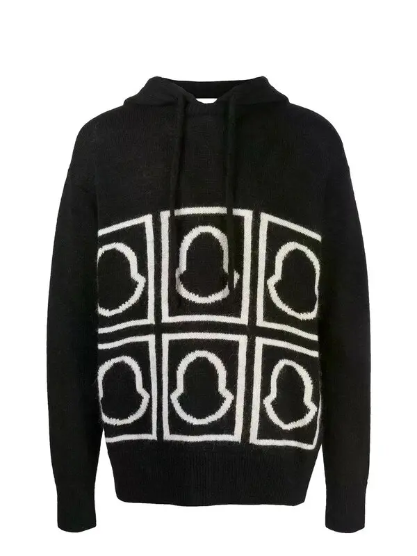 Moncler Logo-intarsia Knitted Hoodie - Black