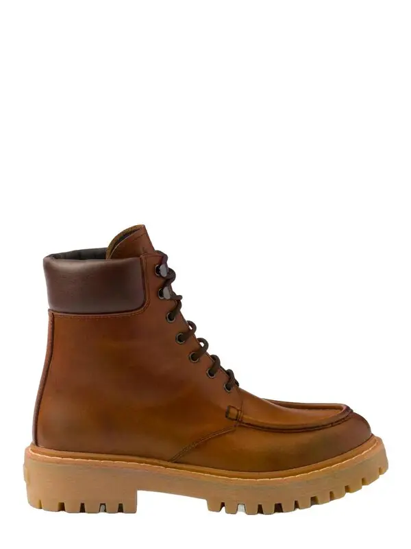 Prada Lug-sole Leather Boots - Brown