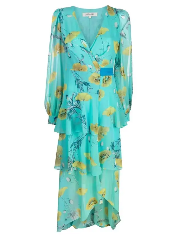Diane Von Furstenberg Silvia Floral-print Tiered Dress - Blue