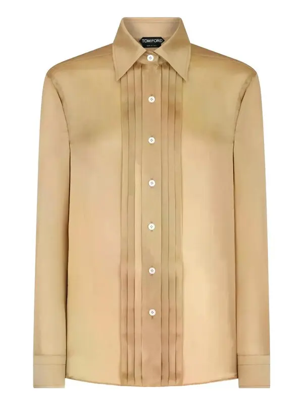 TOM FORD Plisse-panel Silk Shirt - Neutrals
