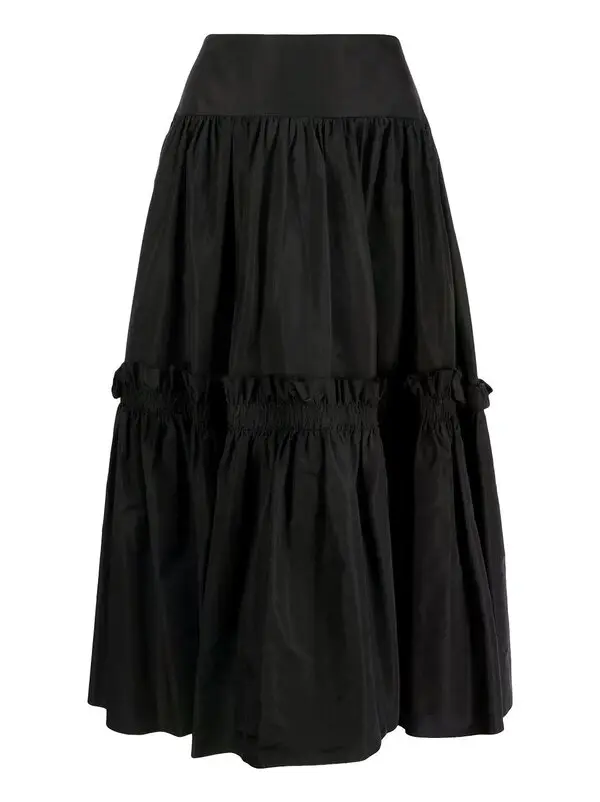 Alex Perry Ruffled Full Silk Midi Skirt - Black