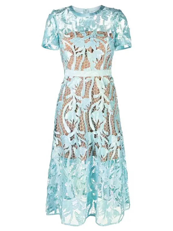SELF-PORTRAIT Guipure-lace Flared Midi Dress - Blue