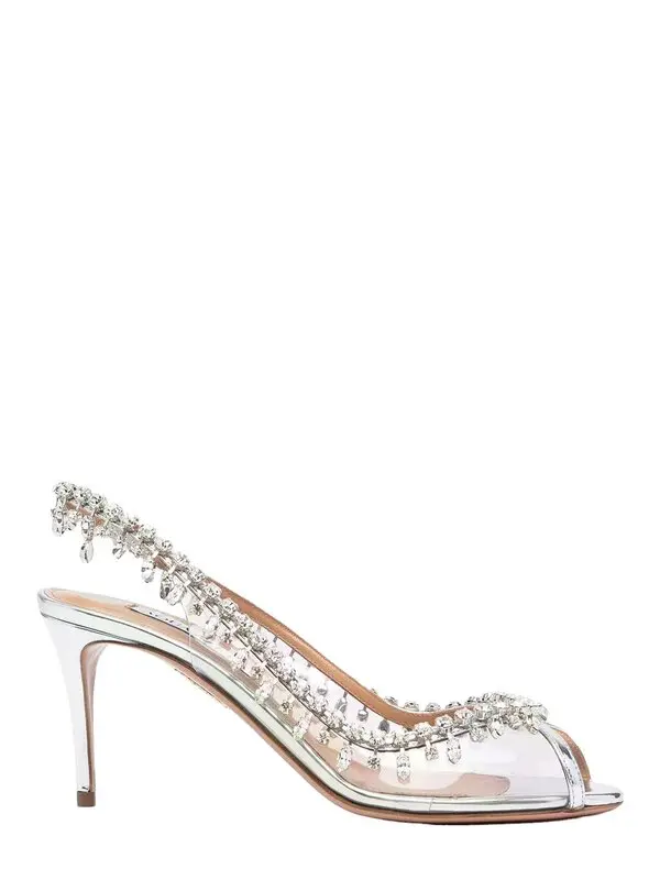 AQUAZZURA Embellished-trim Open-toe Pumps - Silver