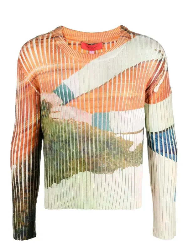 Eckhaus Latta Graphic-print Ribbed Jumper - Orange